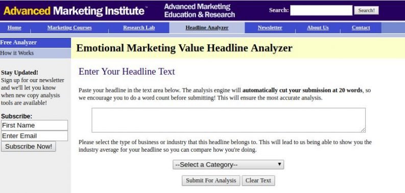 AMInstitute - Emotional Marketing Value Headline Analyzer